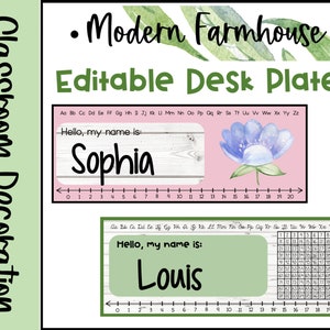 Modern Farmhouse Desk Plates Name Plates Watercolor Classroom Decor ...