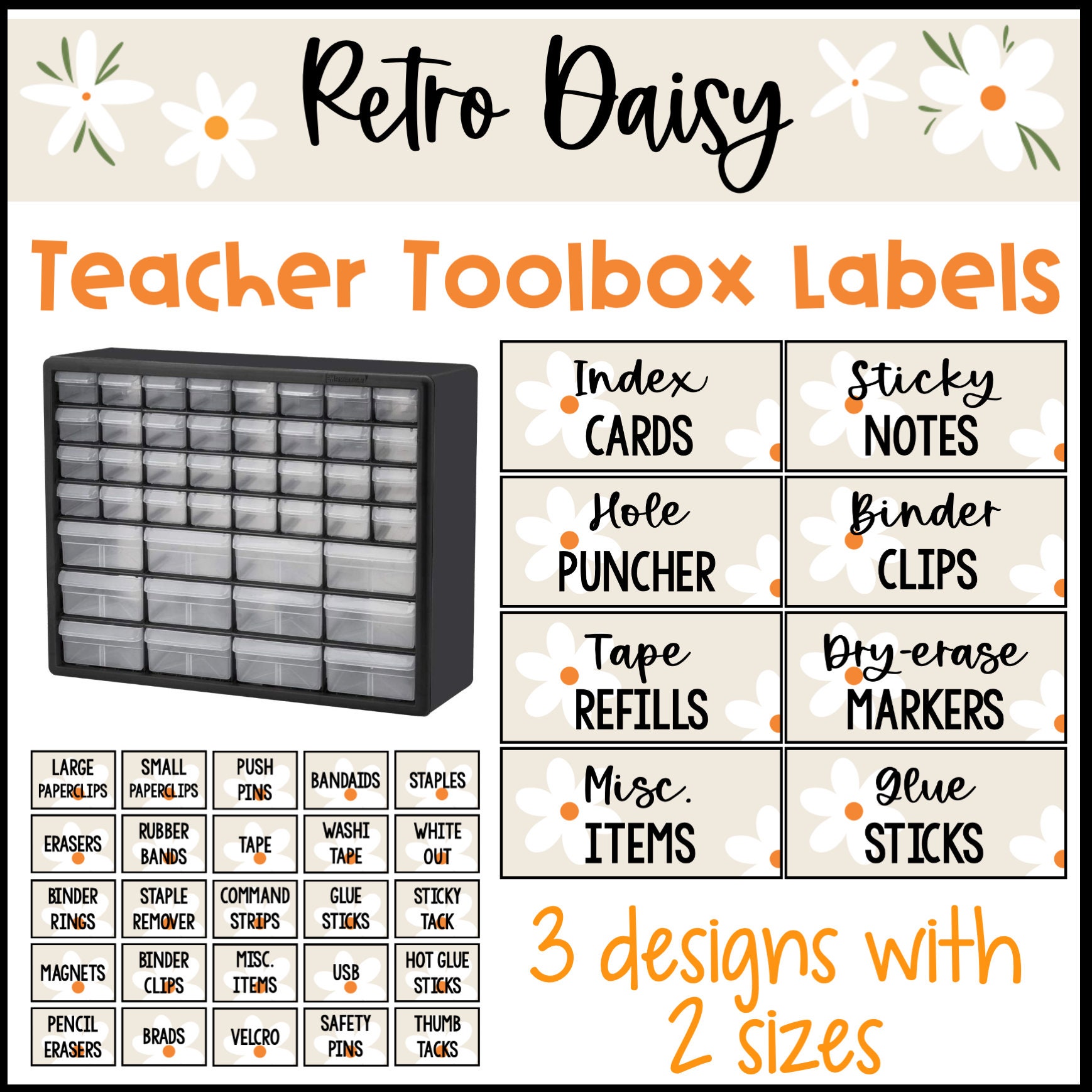 Retro Boho Daisy Themed Teacher Toolbox Labels⎮editable - Etsy
