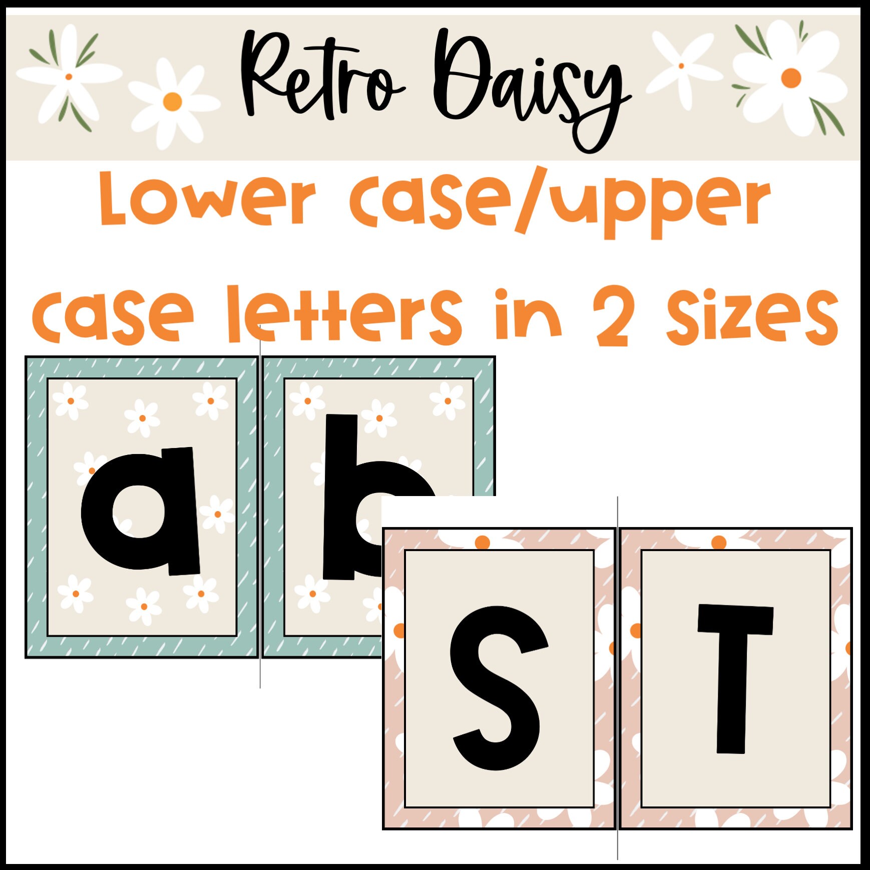 Retro Boho Daisy Themed Bulletin Board Letters Display Classroom Decor ...