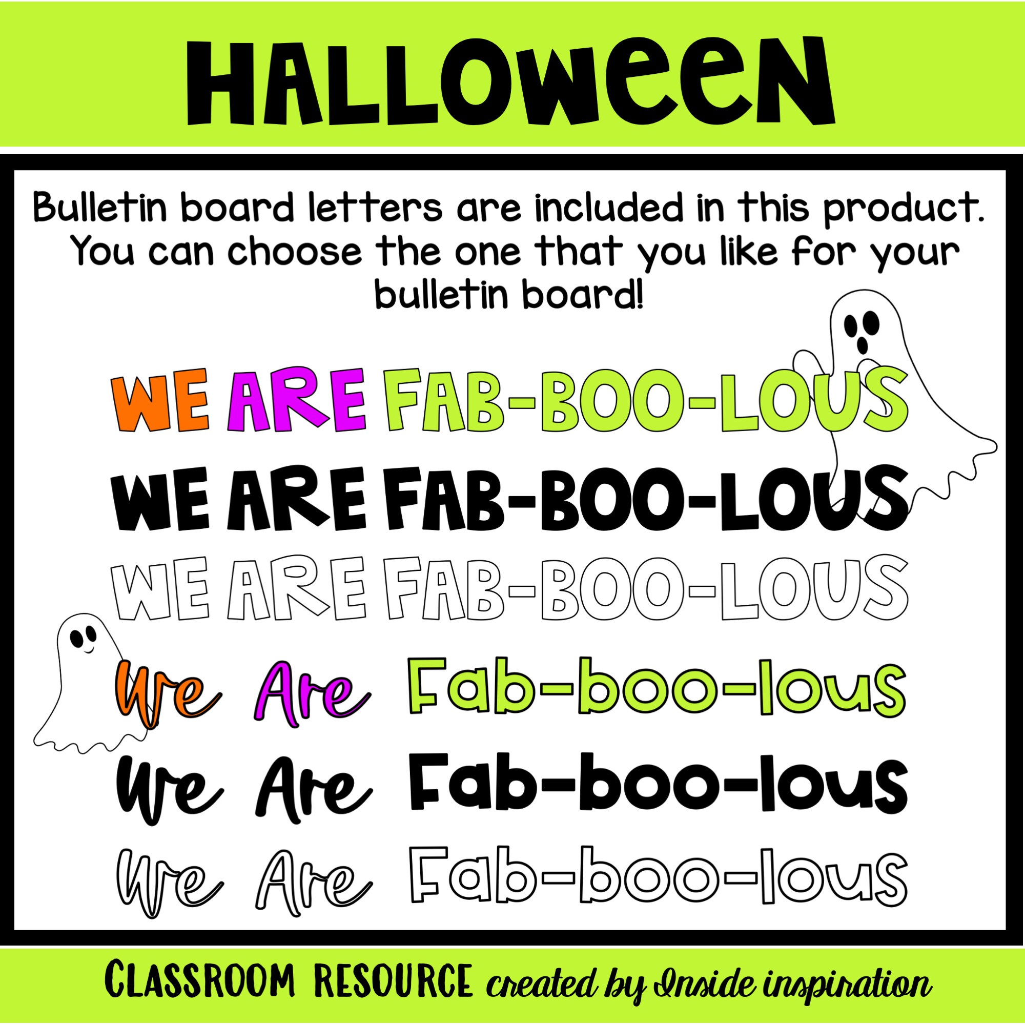 Halloween Ghost We Are Fab-boo-lous Simple Writing Bulletin Board Kit ...