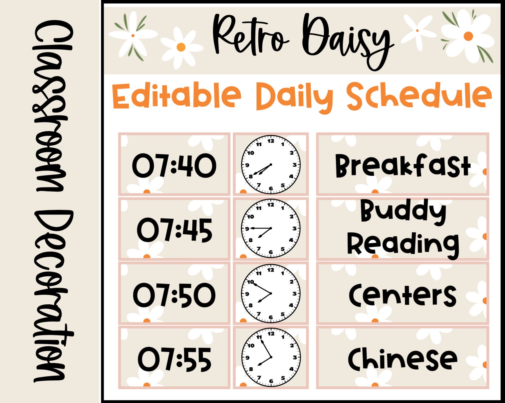 Retro Boho Daisy Themed Daily School Schedule Calming Classroom Decor ...