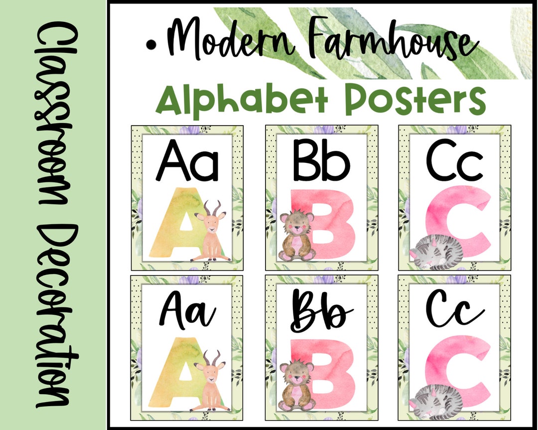 Modern Farmhouse Watercolored Alphabet Posters #1 - Etsy