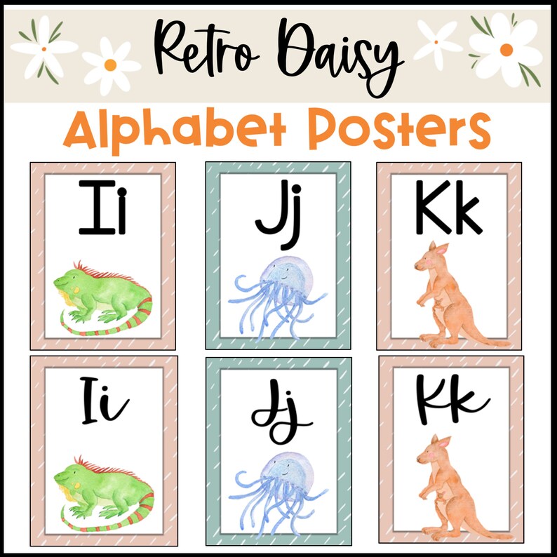 Retro Boho Daisy Themed Alphabet Posters Calming Color - Etsy