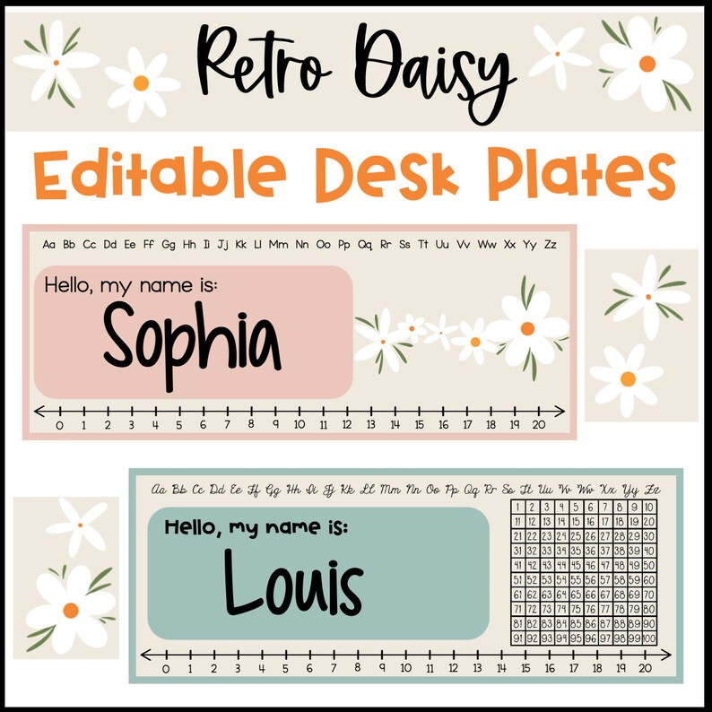 Retro Boho Daisy Themed Desk Plates Name Plates Calming - Etsy