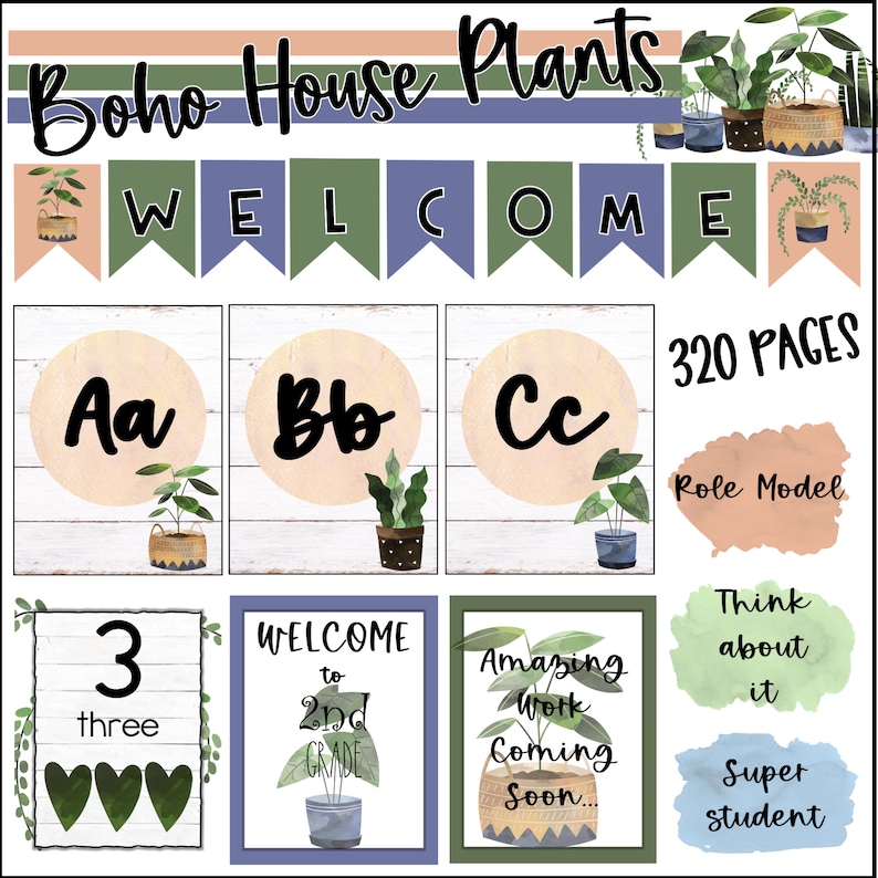 Boho House Plants Classroom Decor, Boho House Plant Calendar Display ...