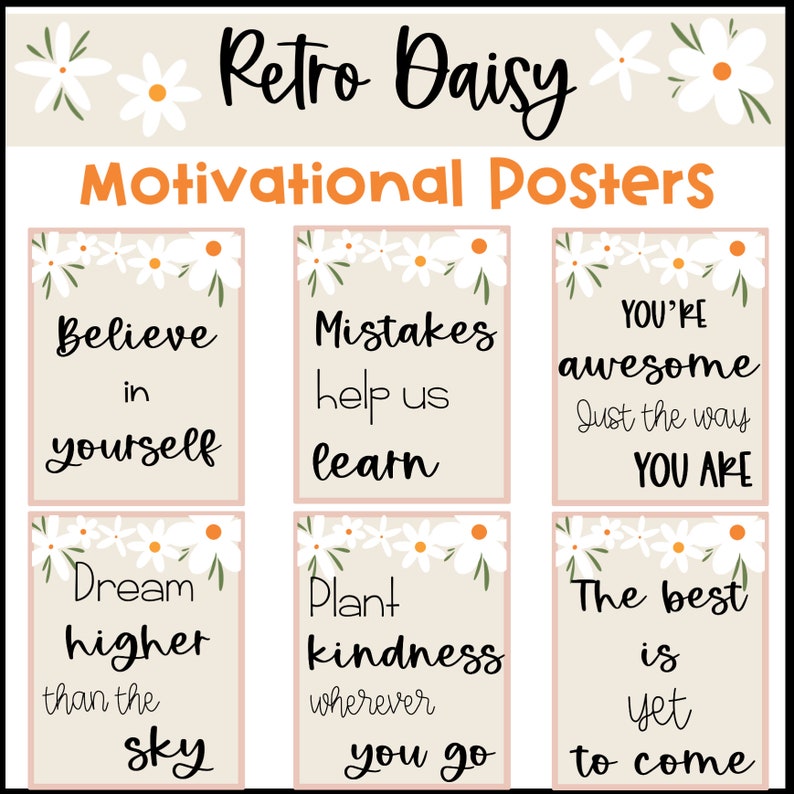 Retro Boho Daisy Themed Motivational Posters Calming Classroom - Etsy