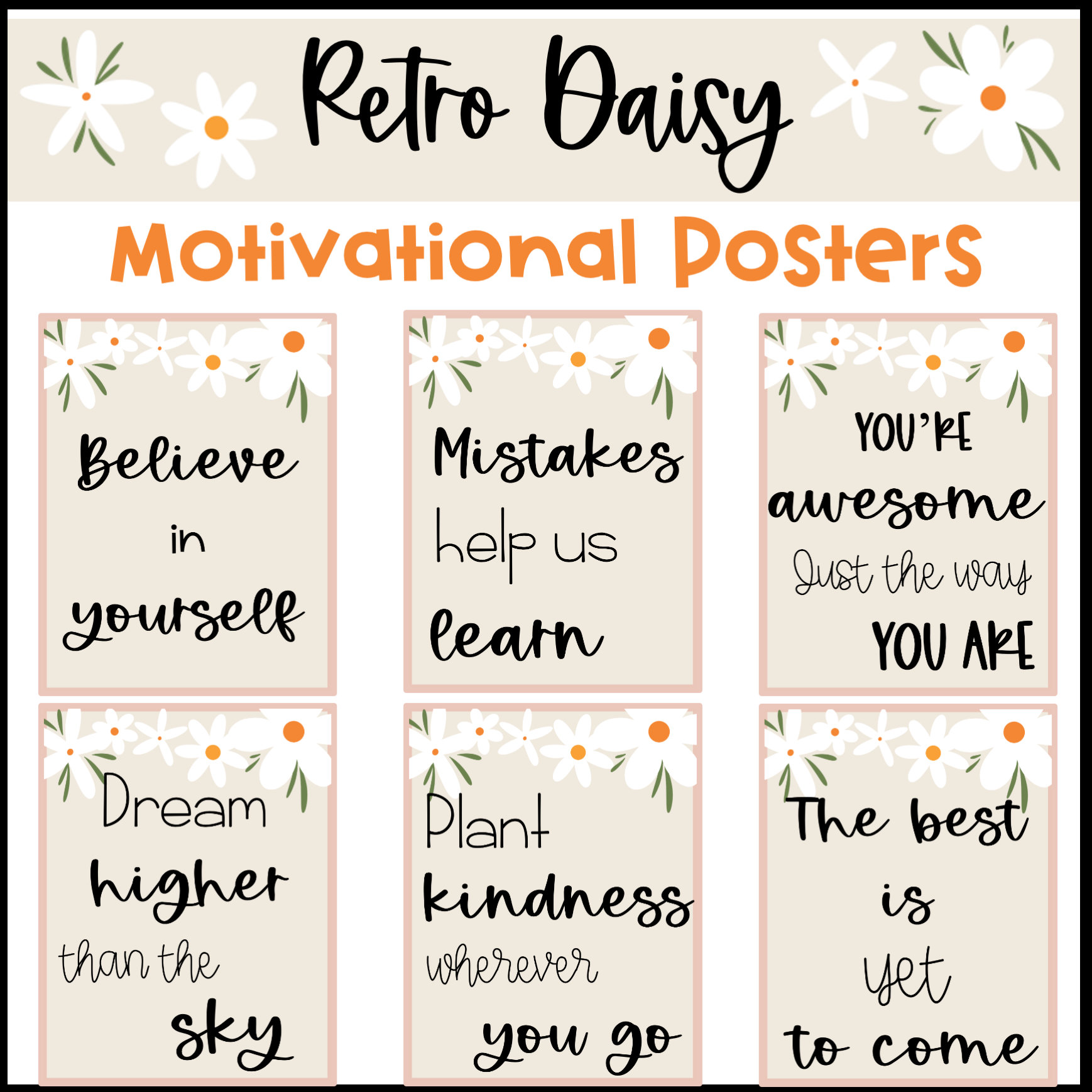 Retro Boho Daisy Themed Motivational Posters Calming Classroom Decor - Etsy