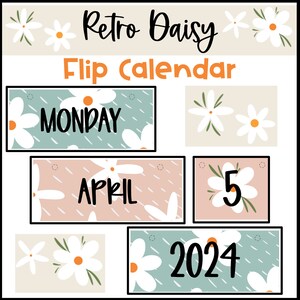 Retro Boho Daisy Themed Editable Flip Calendar Calming Color Classroom ...