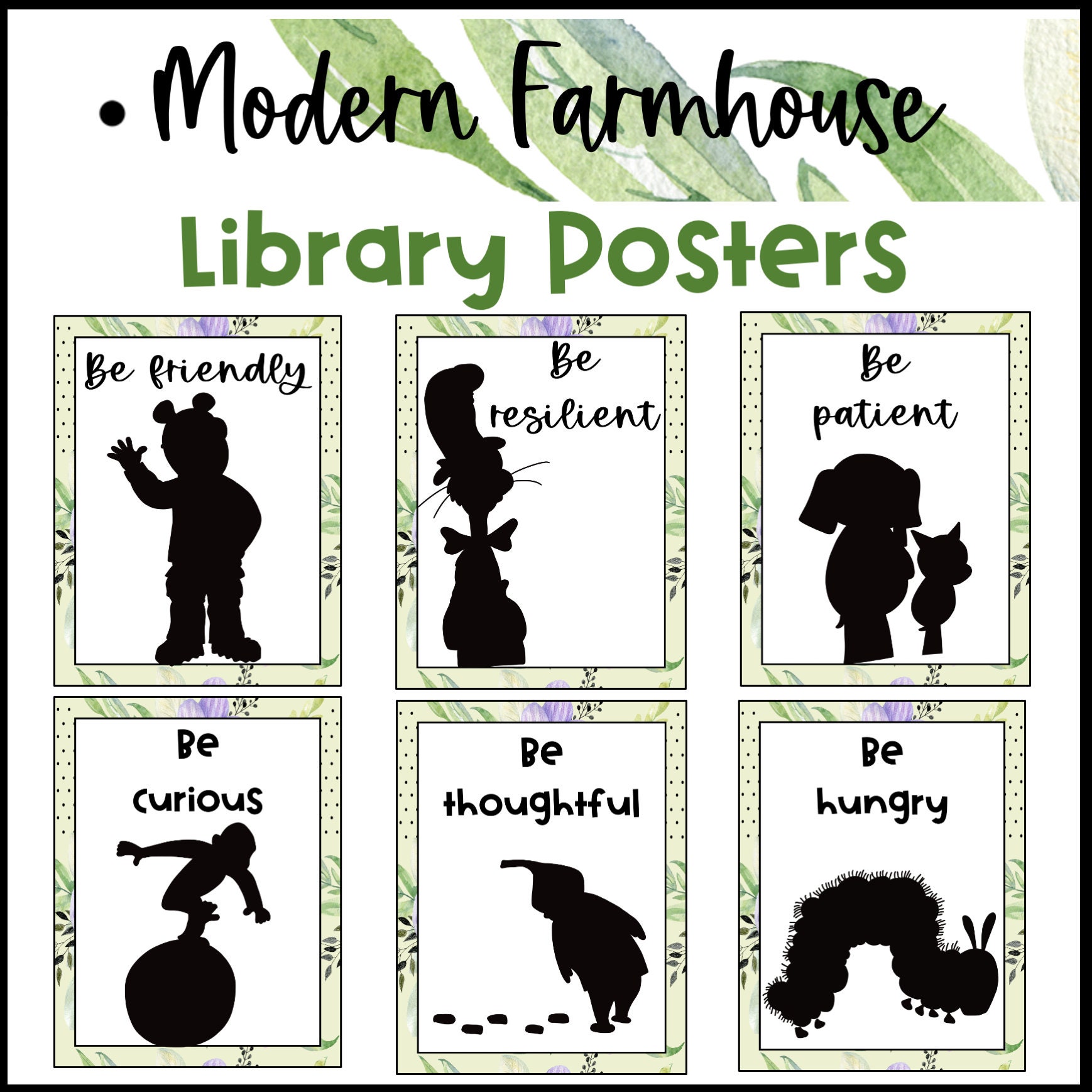 Modern Farmhouse Classroom Library Posters With Book Character ...