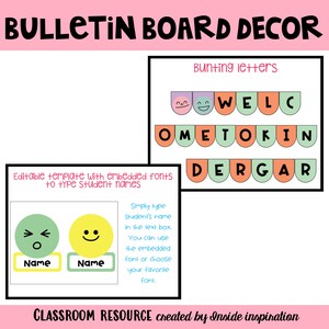 Pastel Color Emojis Name Tag Back to School Bulletin Board Door Decor ...