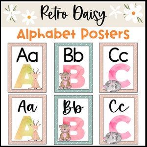 Retro Boho Daisy Themed Alphabet Posters Calming Color Classroom Decor ...