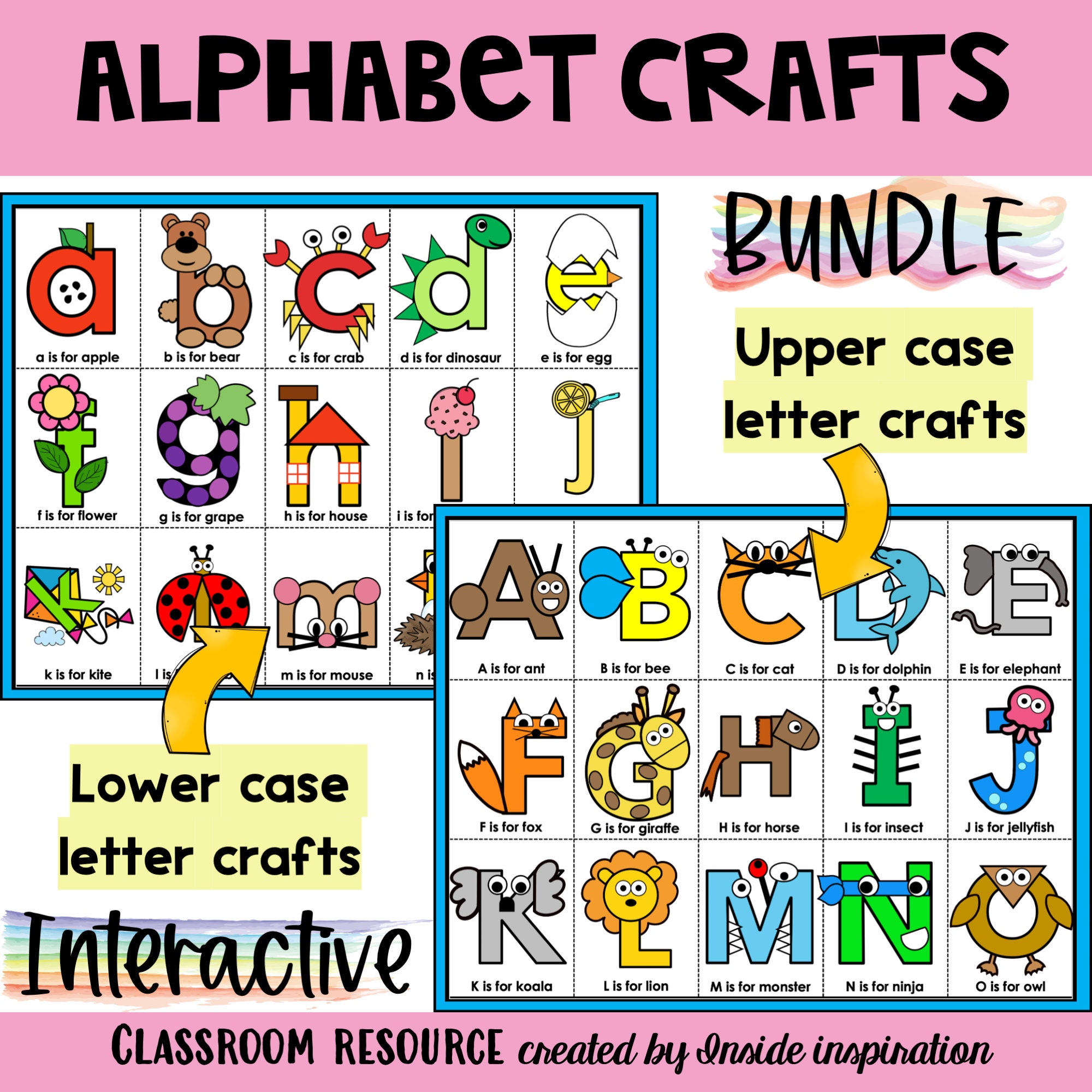 Alphabet Letter Crafts Printables Lower and Upper Case Letters Bundle ...