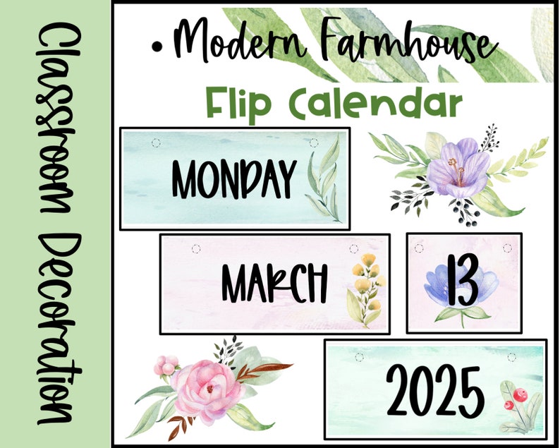 Modern Farmhouse Watercolor Editable Flip Calendar Calming Color ...
