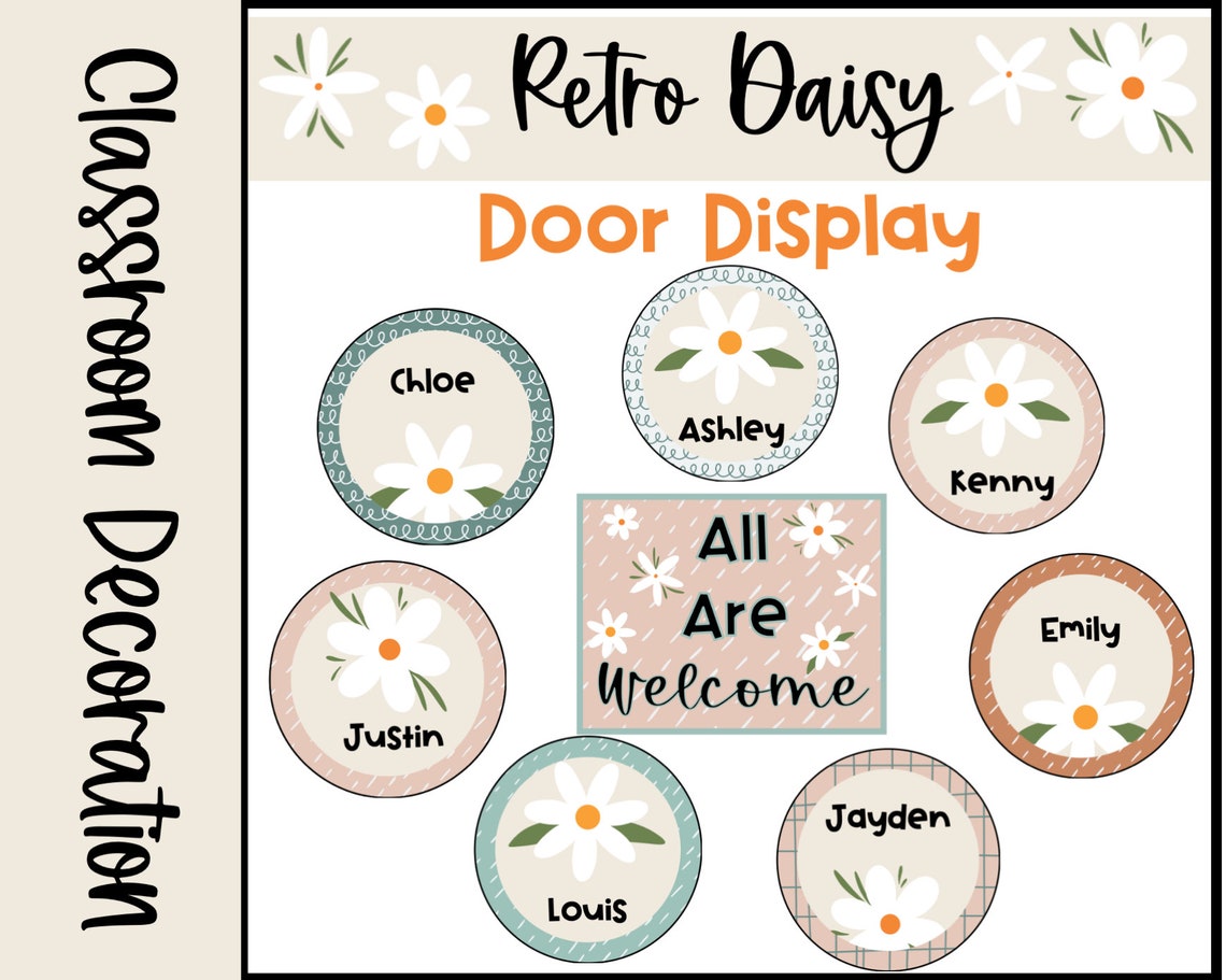 Retro Boho Daisy Themed Door Display Calming Classroom - Etsy