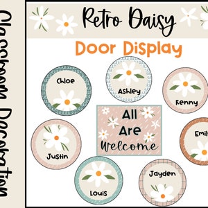 Retro Boho Daisy Themed Door Display Calming Classroom Decor⎮editable ...