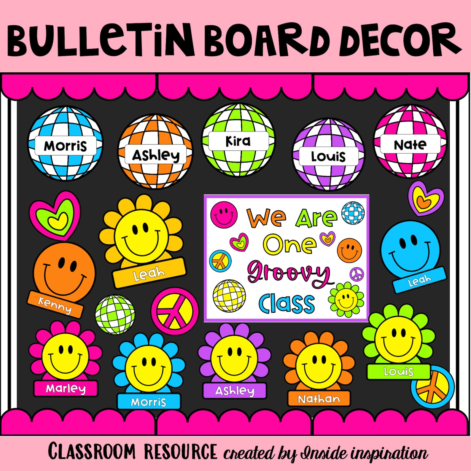 Back to School Groovy Retro Smiley Faces Bulletin Board Idea Door Decor ...