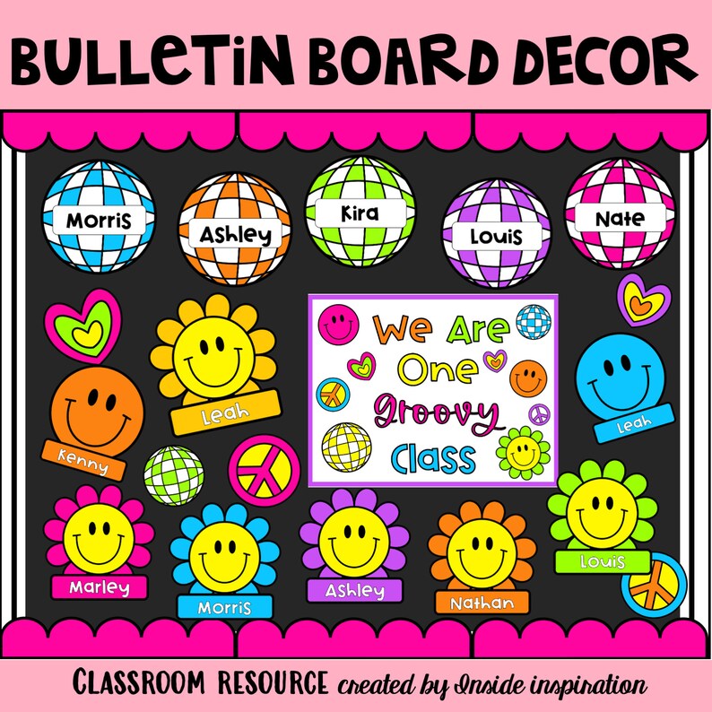Back to School Groovy Retro Smiley Faces Bulletin Board Idea Door Decor ...