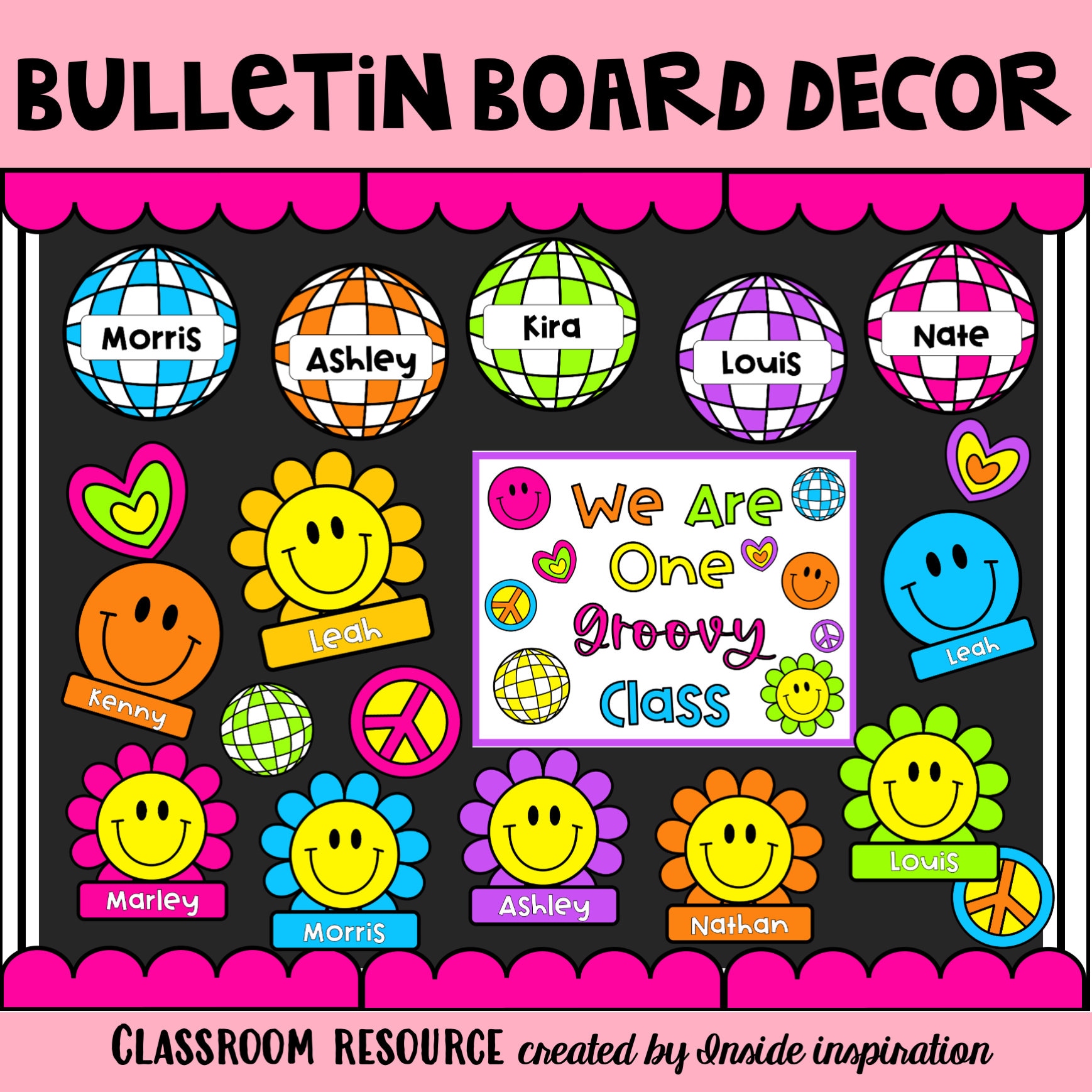 Back to School Groovy Retro Smiley Faces Bulletin Board Idea Door Decor ...
