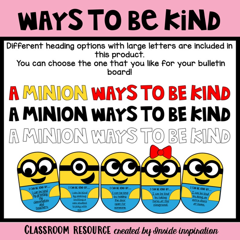 Minion Theme Kindness Bulletin Board, A Minion Ways to Be Kind - Etsy