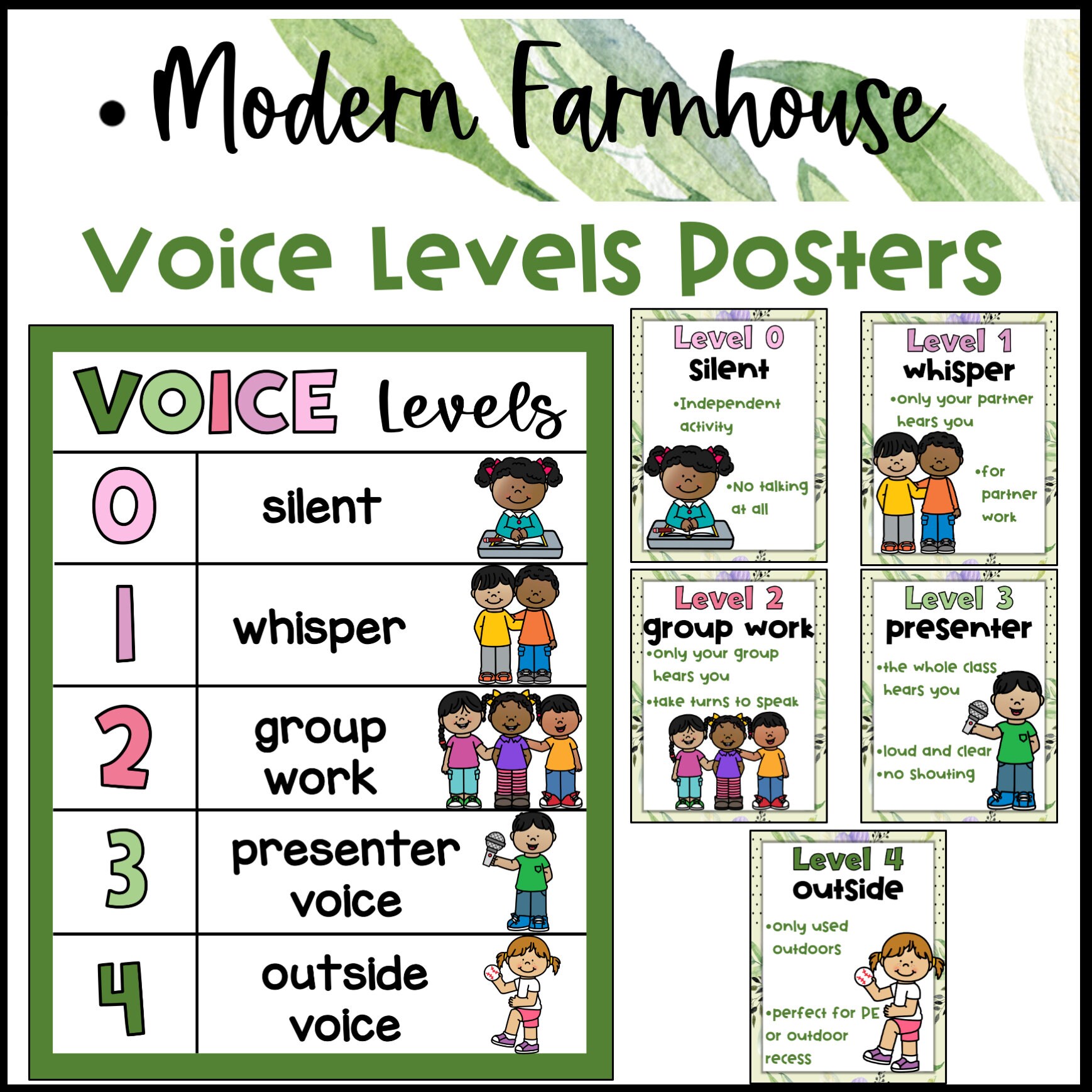 Modern Farmhouse Voice Levels Posters for Classroom Management - Etsy