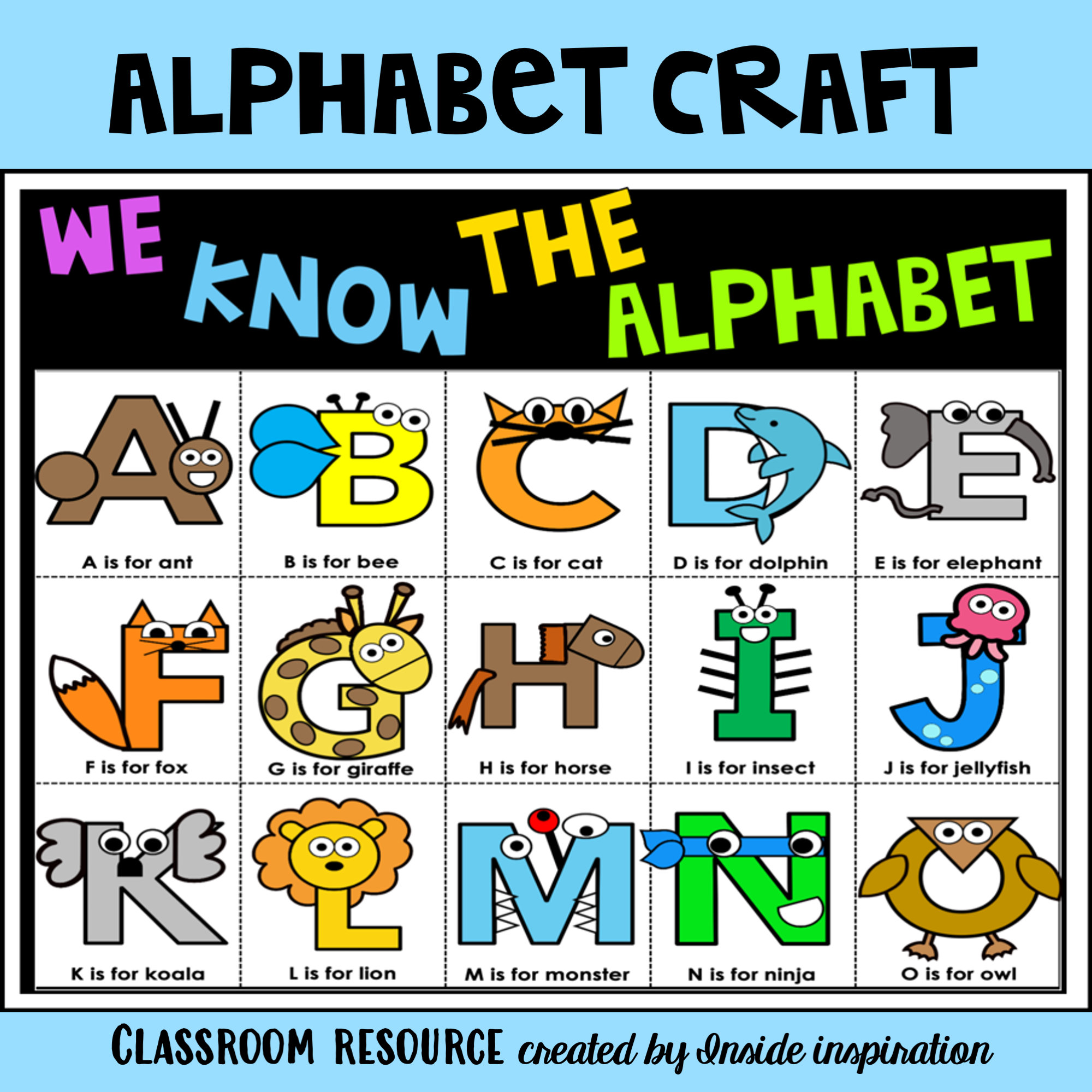 Alphabet Letter Crafts Printables Upper Case Letters A-Z Bulletin Board ...