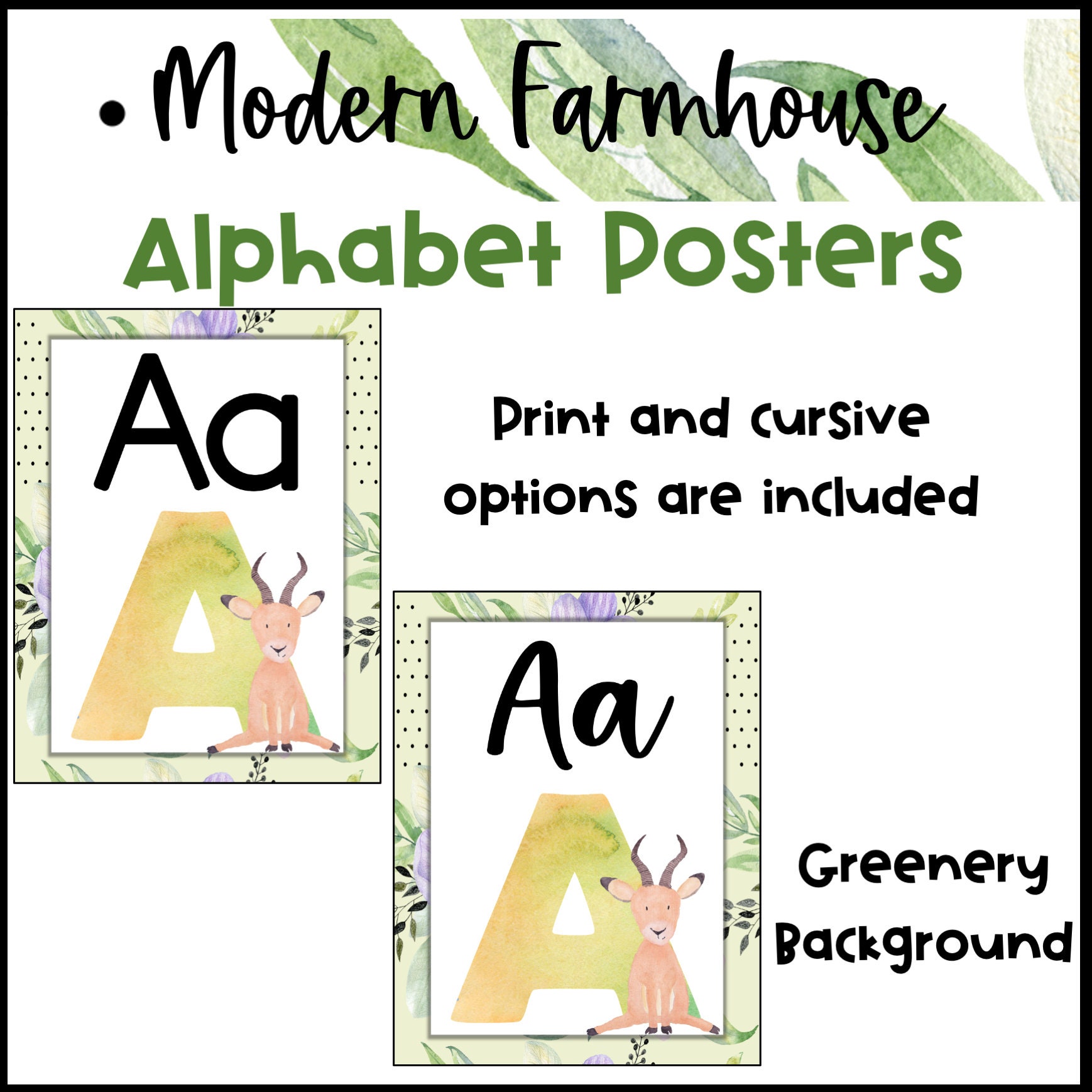 Modern Farmhouse Watercolored Alphabet Posters #1 - Etsy