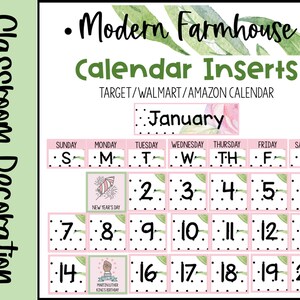 Modern Farmhouse Editable Calendar Inserts Calming Watercolor Classroom ...