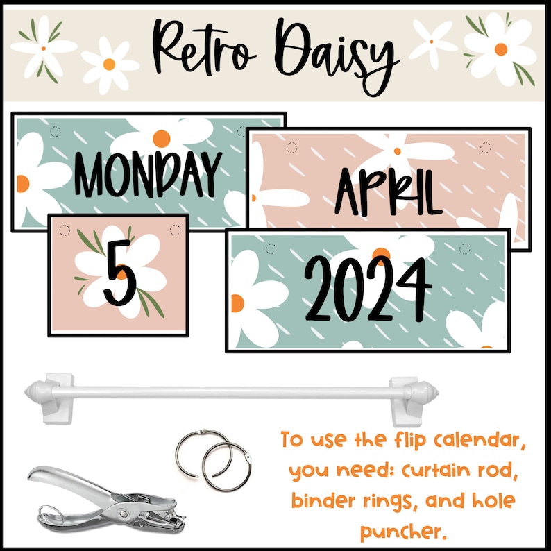 Retro Boho Daisy Themed Editable Flip Calendar Calming Color - Etsy
