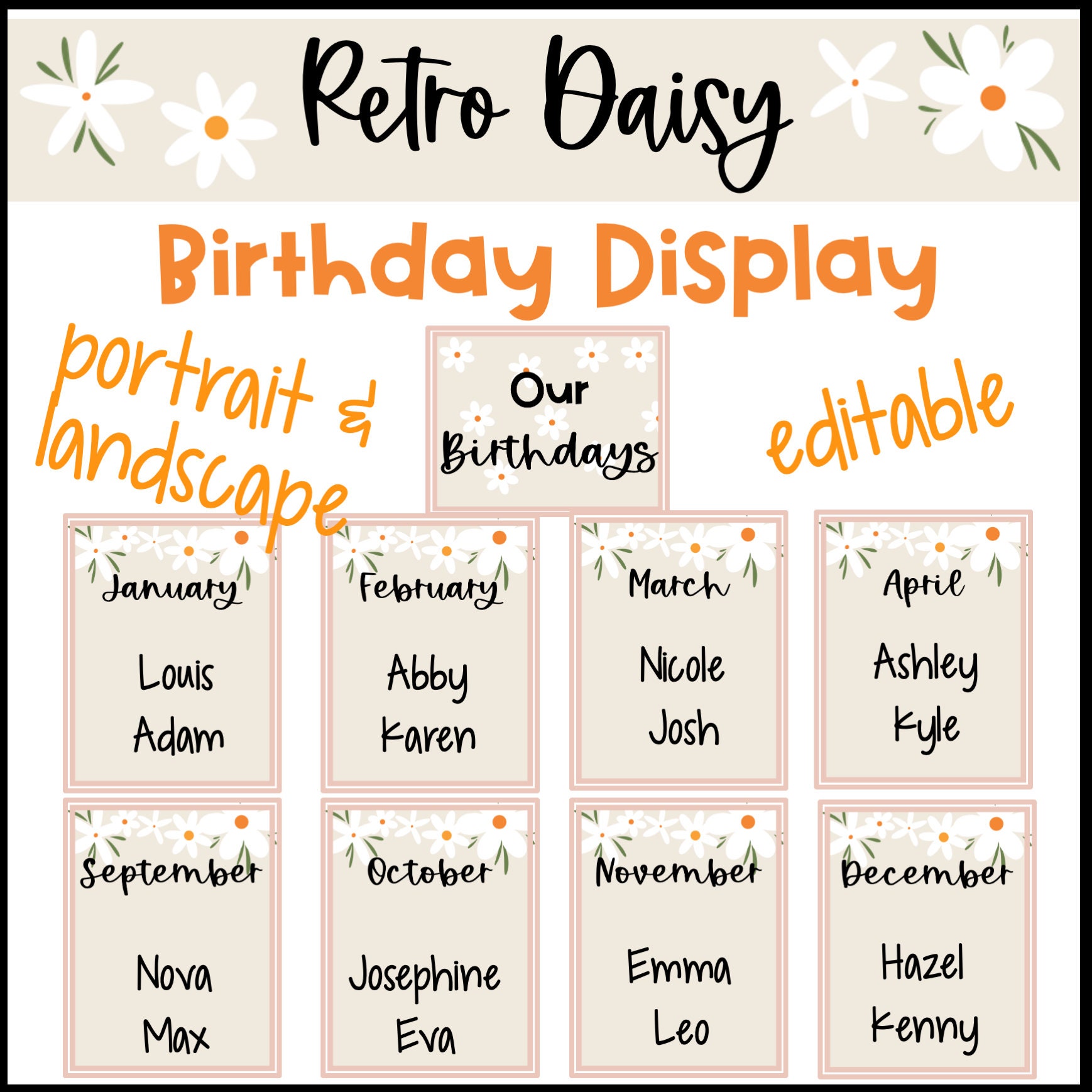 Retro Boho Daisy-themed Birthday Display Calming Classroom Decor ...