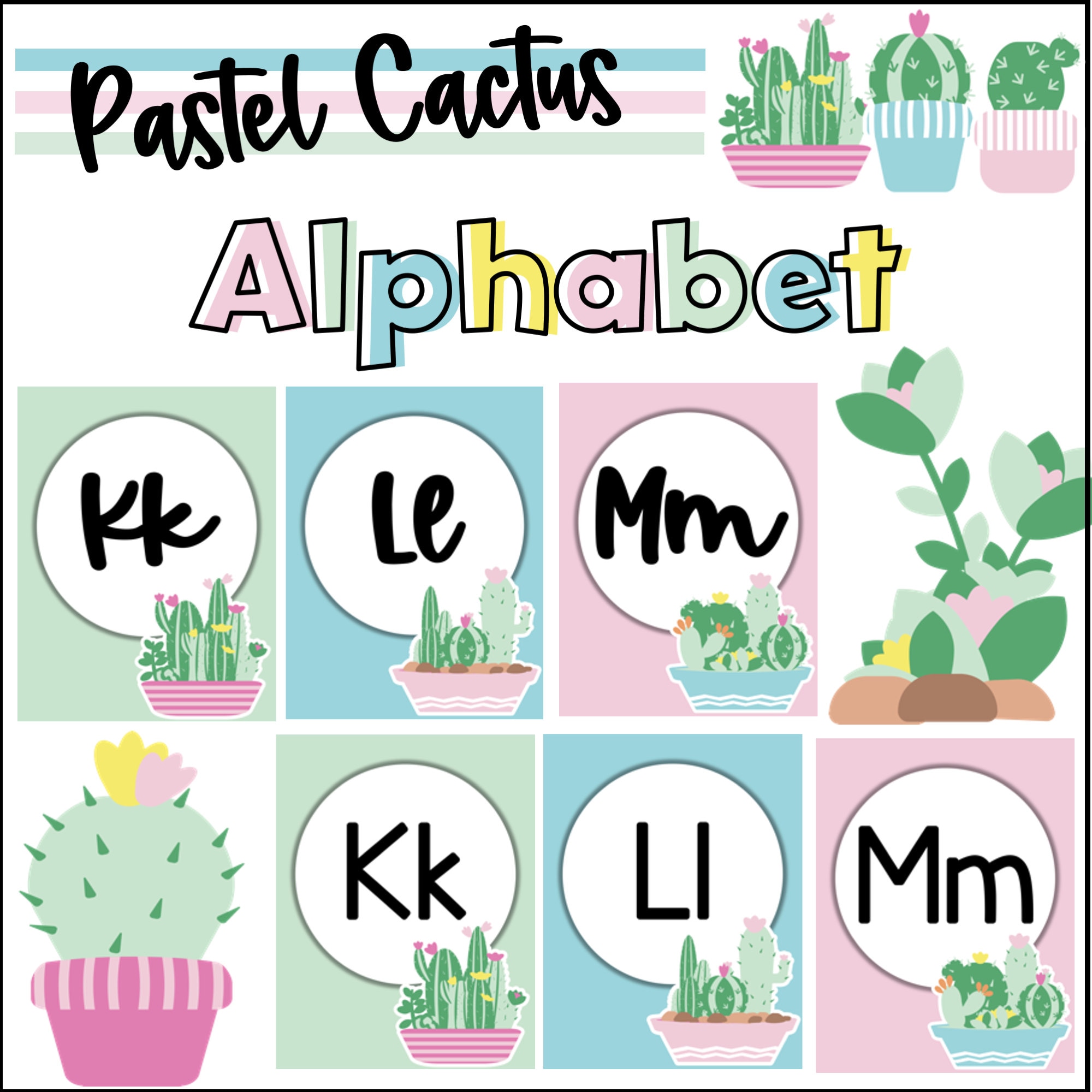 Alphabet Posters, Classroom Decor, Cactus Alphabet Display, Pastel ...