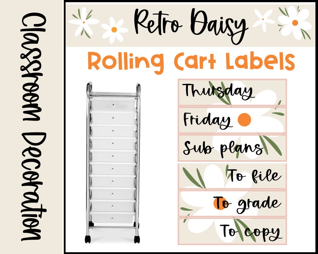 Retro Boho Daisy Themed 10-drawer Rolling Cart Labels⎮editable - Etsy