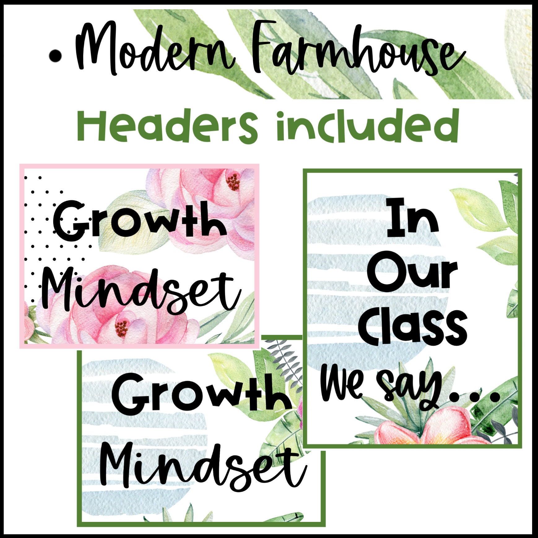 Modern Farmhouse Growth Mindset Posters Calming Watercolor Classroom ...
