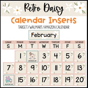 Retro Boho Daisy Themed Editable Calendar Inserts Calming Color ...