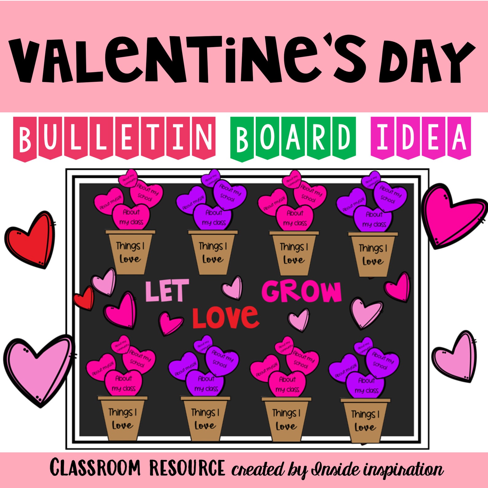 Valentine's Day Let Love Grow Cactus Plant Craft Bulletin Board Kit - Etsy