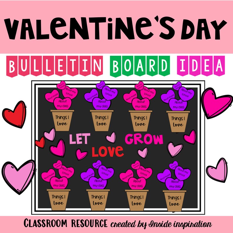 Valentine's Day Let Love Grow Cactus Plant Craft Bulletin Board Kit - Etsy