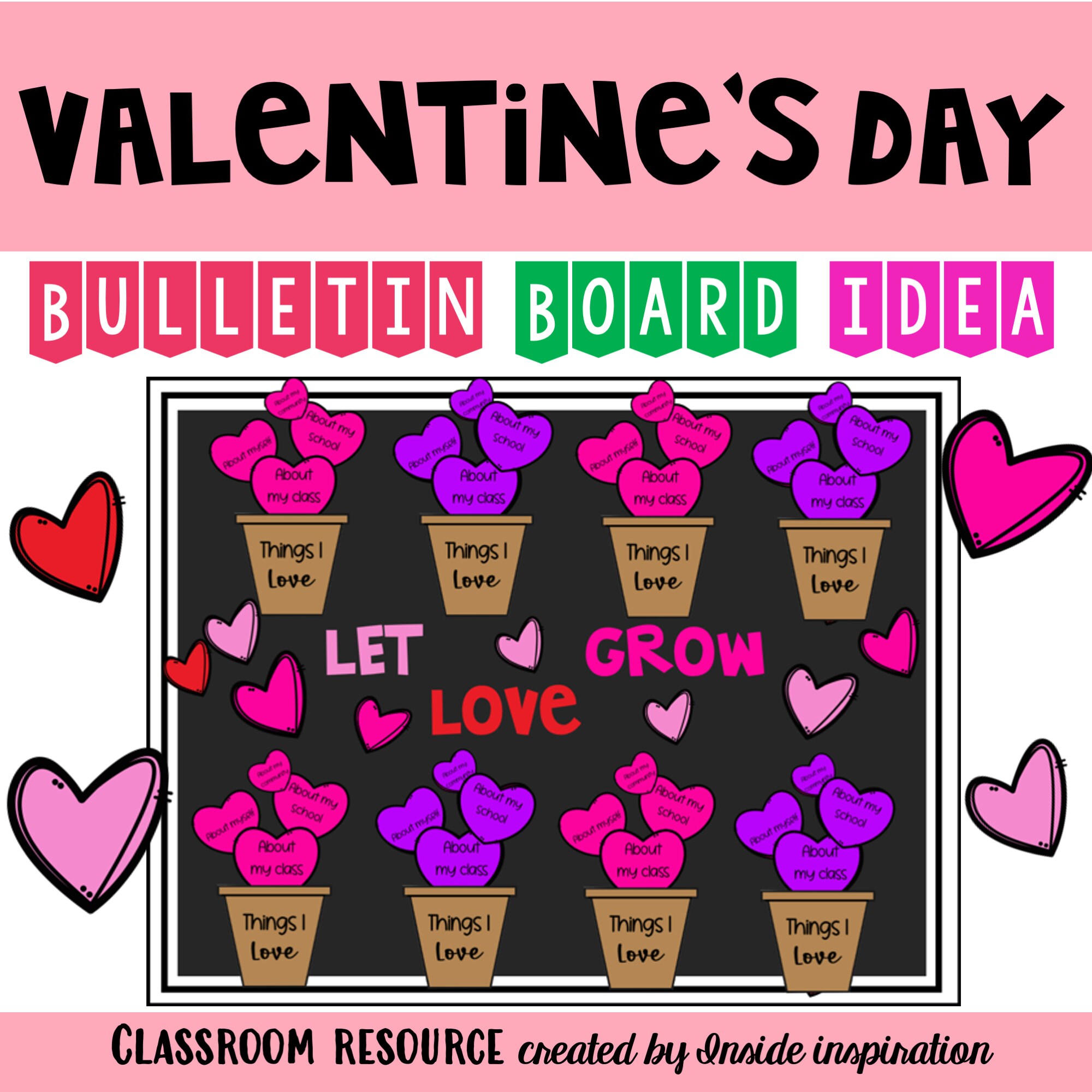 Valentine's Day Let Love Grow Cactus Plant Craft Bulletin Board Kit - Etsy