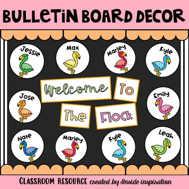 Back to School Bulletin Board Welcome to the Flock Flamingo Themed Door ...