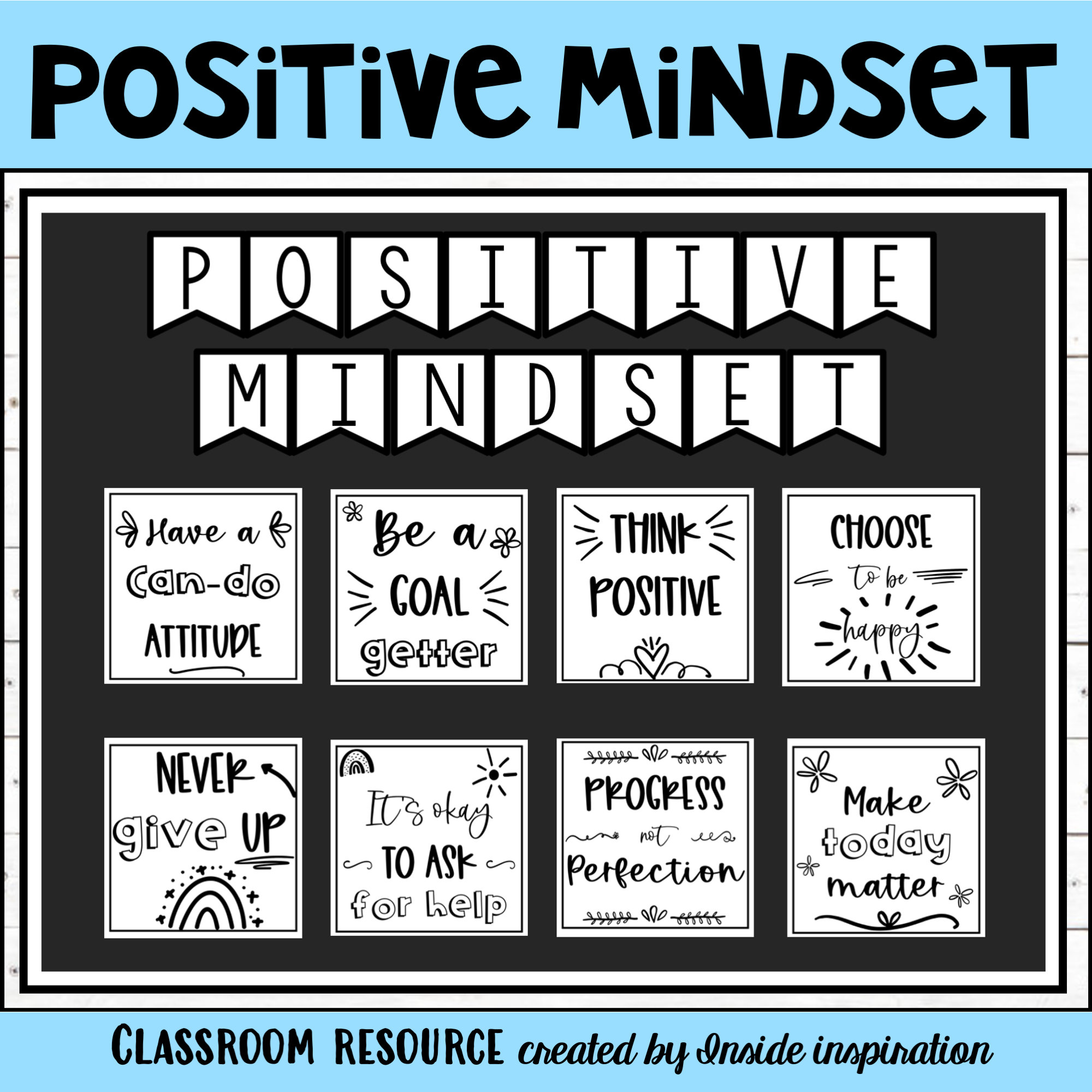 Minimalist Black and White Positive Mindset Posters Growth Mindset ...