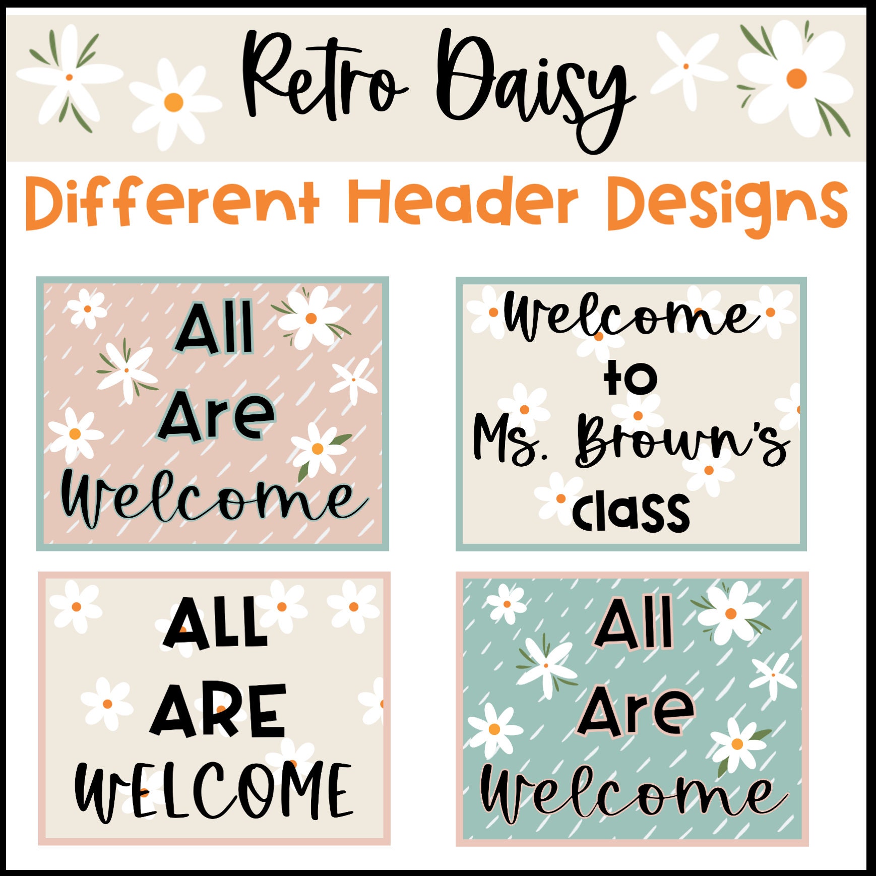 Retro Boho Daisy Themed Door Display Calming Classroom Decoreditable - Etsy