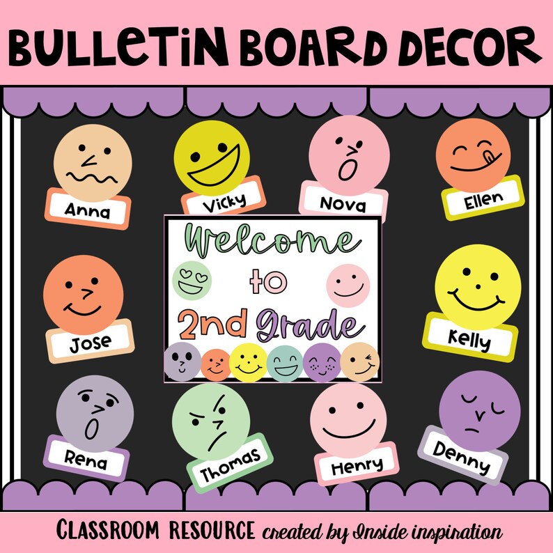 Pastel Color Emojis Name Tag Back to School Bulletin Board Door Decor ...