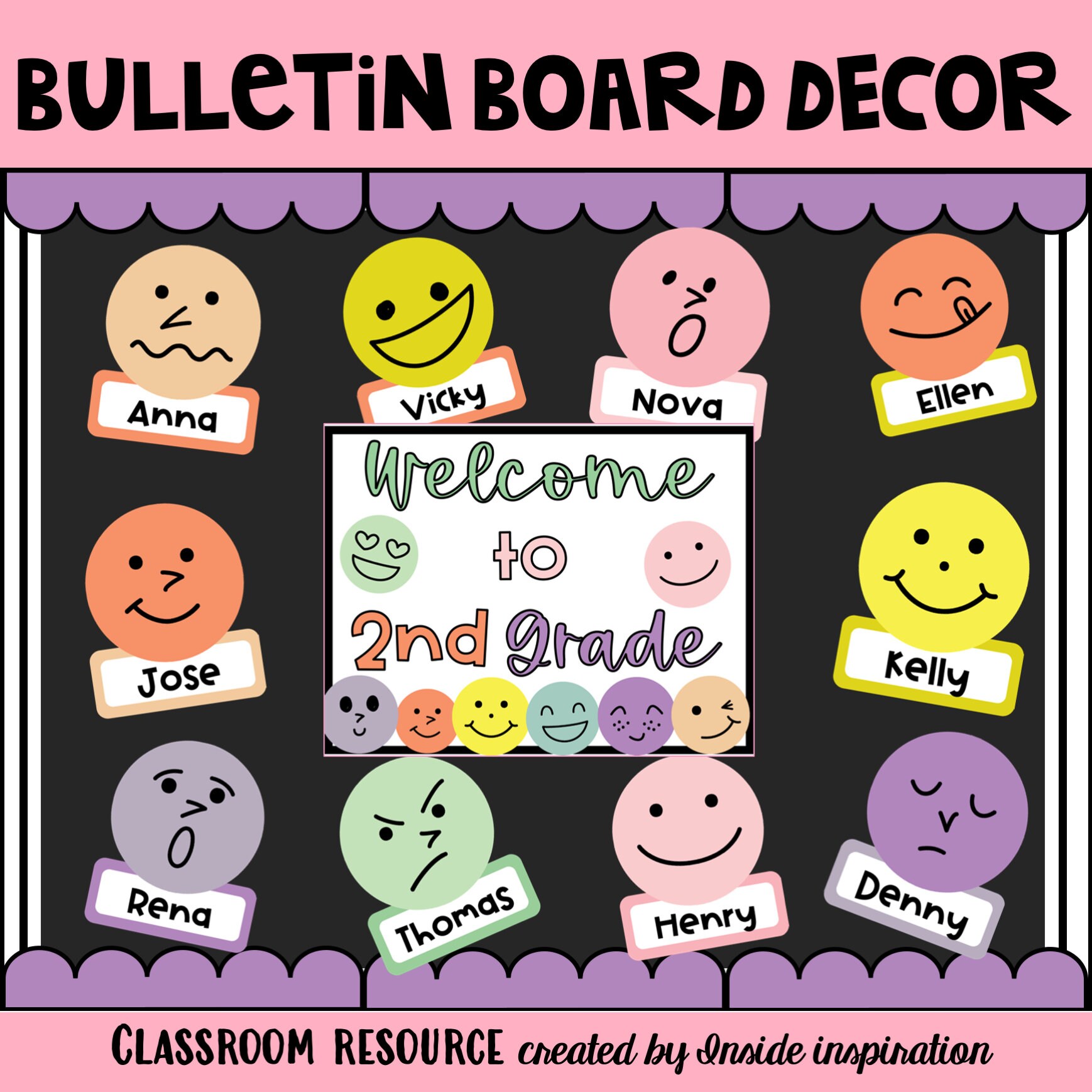 Pastel Color Emojis Name Tag Back to School Bulletin Board Door Decor ...