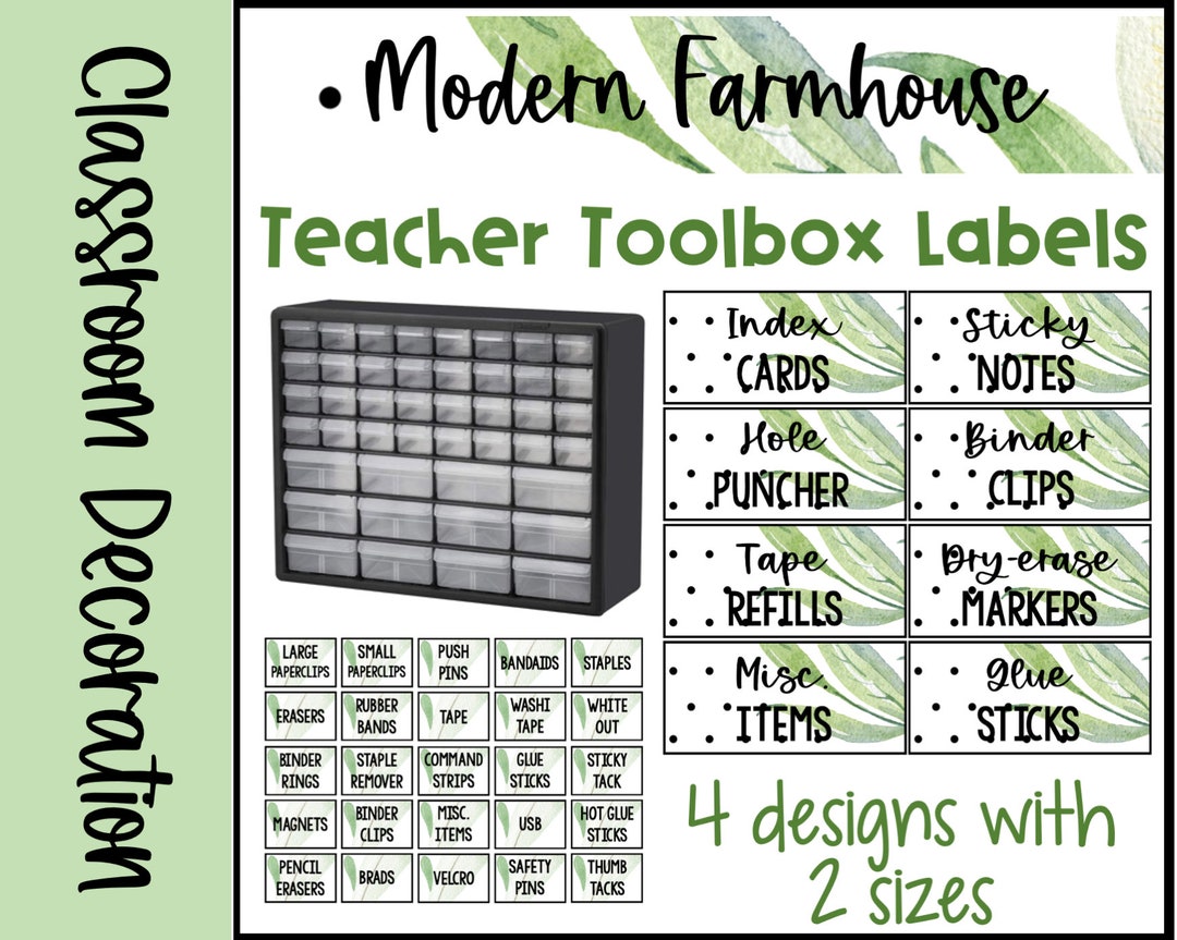 Modern Farmhouse Watercolor Teacher Toolbox Labels⎮editable - Etsy