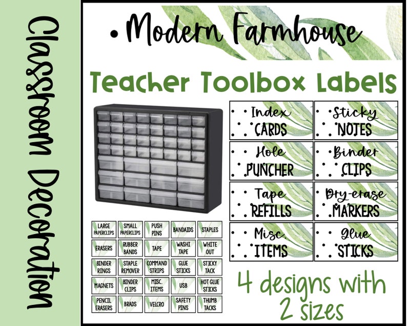 Modern Farmhouse Watercolor Teacher Toolbox Labels⎮editable - Etsy