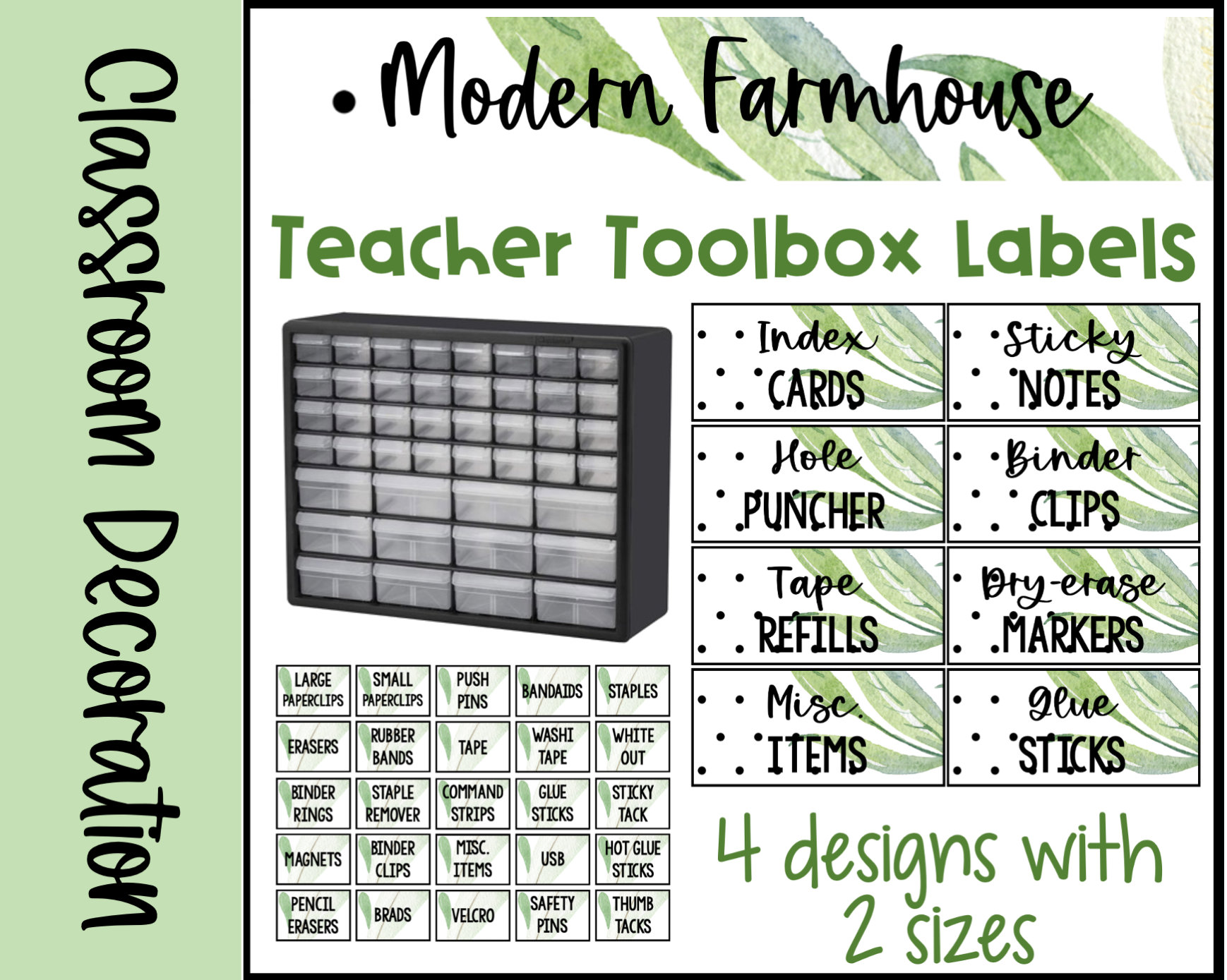 Modern Farmhouse Watercolor Teacher Toolbox Labelseditable - Etsy