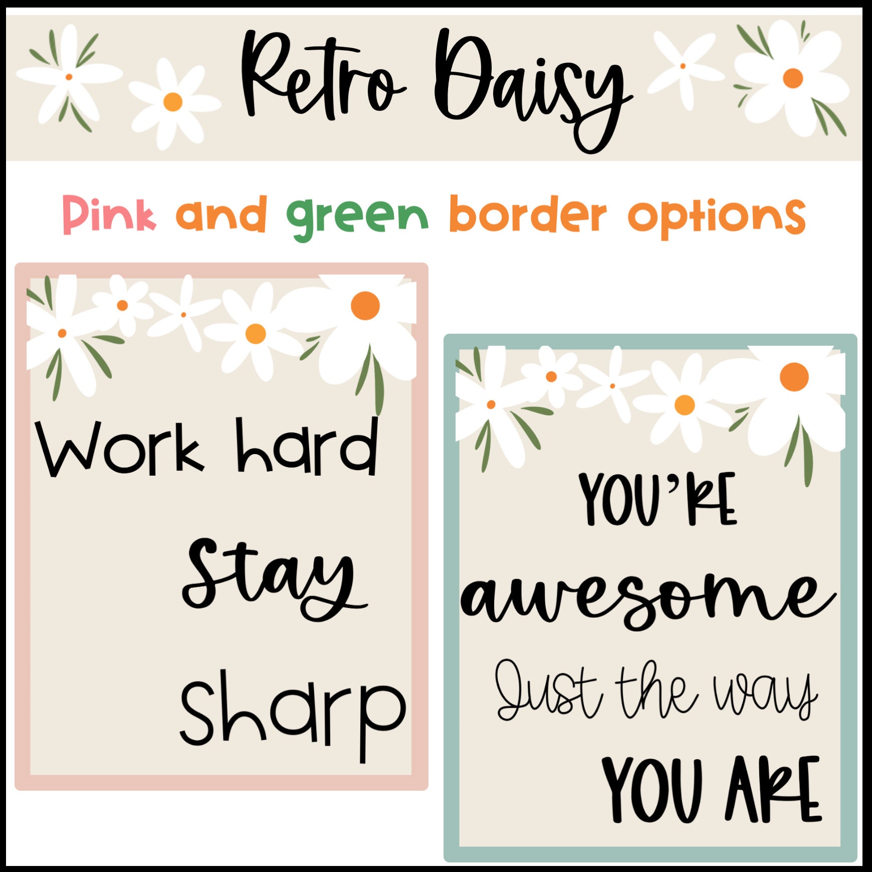Retro Boho Daisy Themed Motivational Posters Calming Classroom - Etsy
