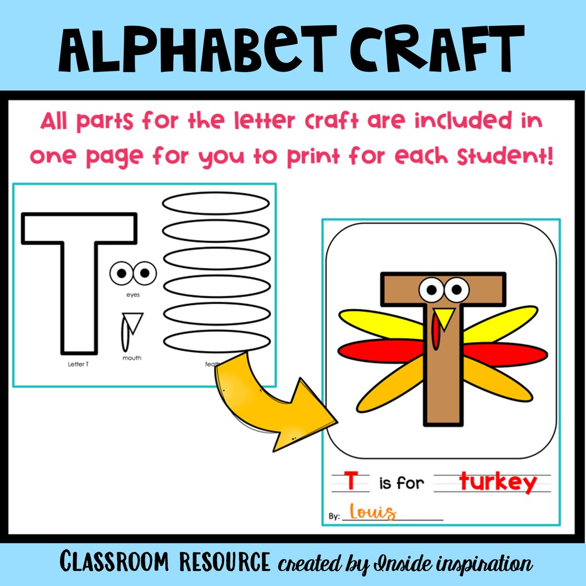 Alphabet Letter Crafts Printables Upper Case Letters A-Z Bulletin Board ...