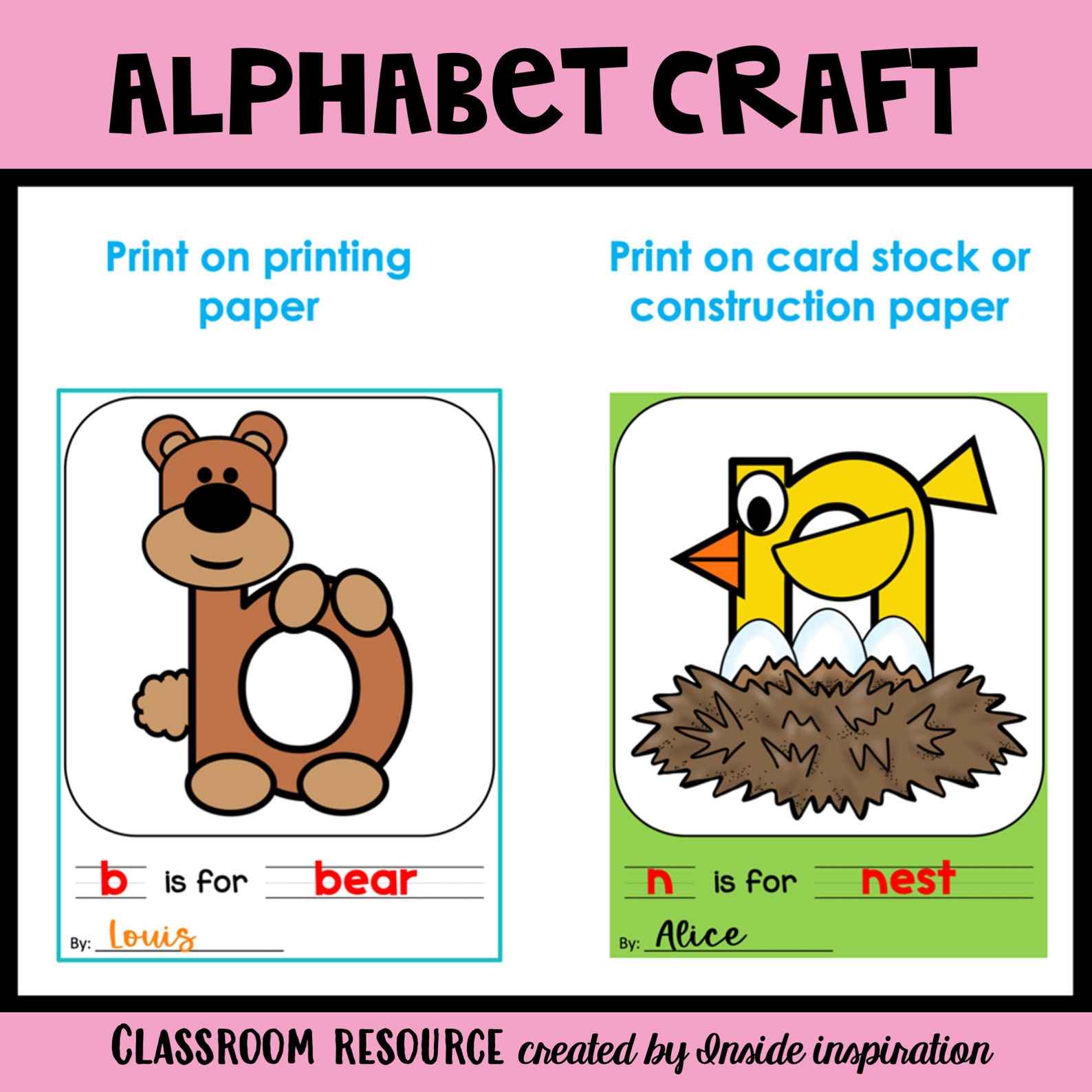Alphabet Letter Crafts Printables Lower Case Letters A-z Bulletin Board ...