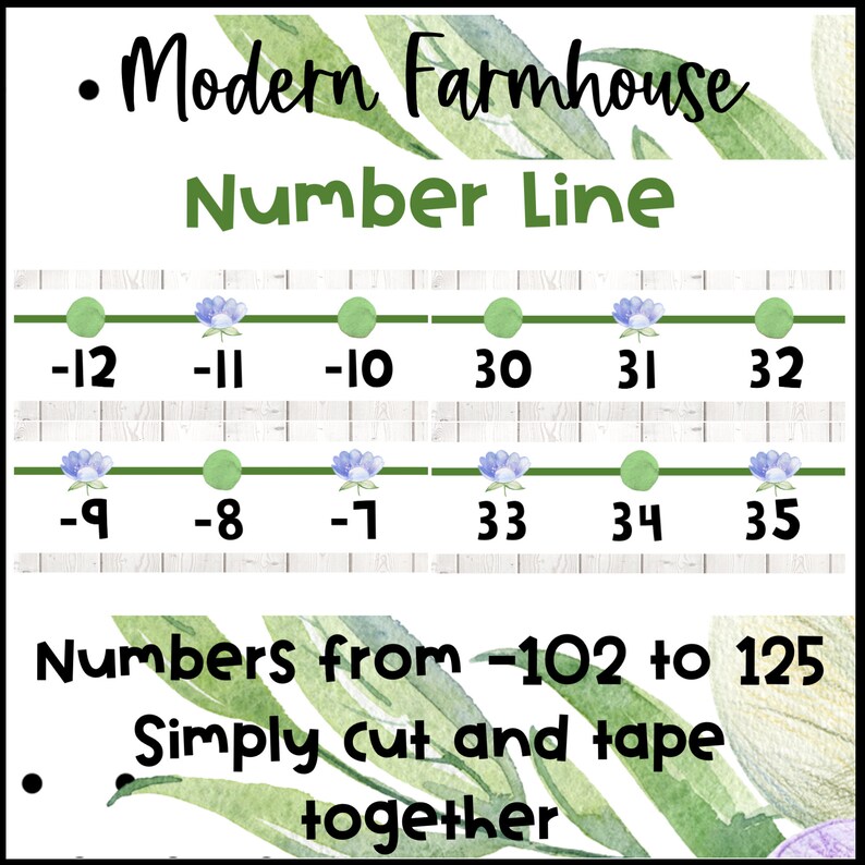 Modern Farmhouse 4-inch Number Line Calming Watercolor Classroom Decor ...