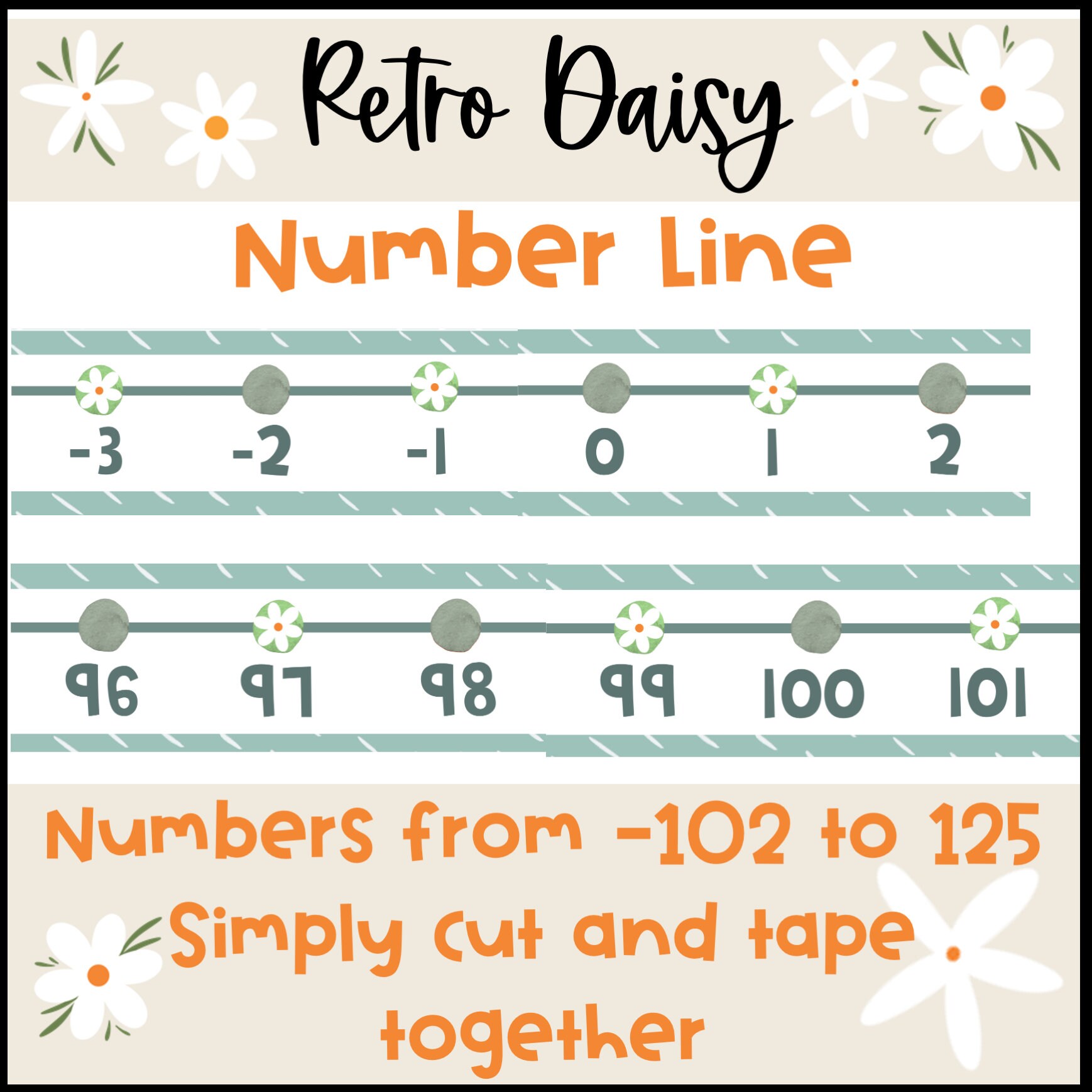 Retro Boho Daisy Themed Number Line Calming Color Classroom Decor - Etsy