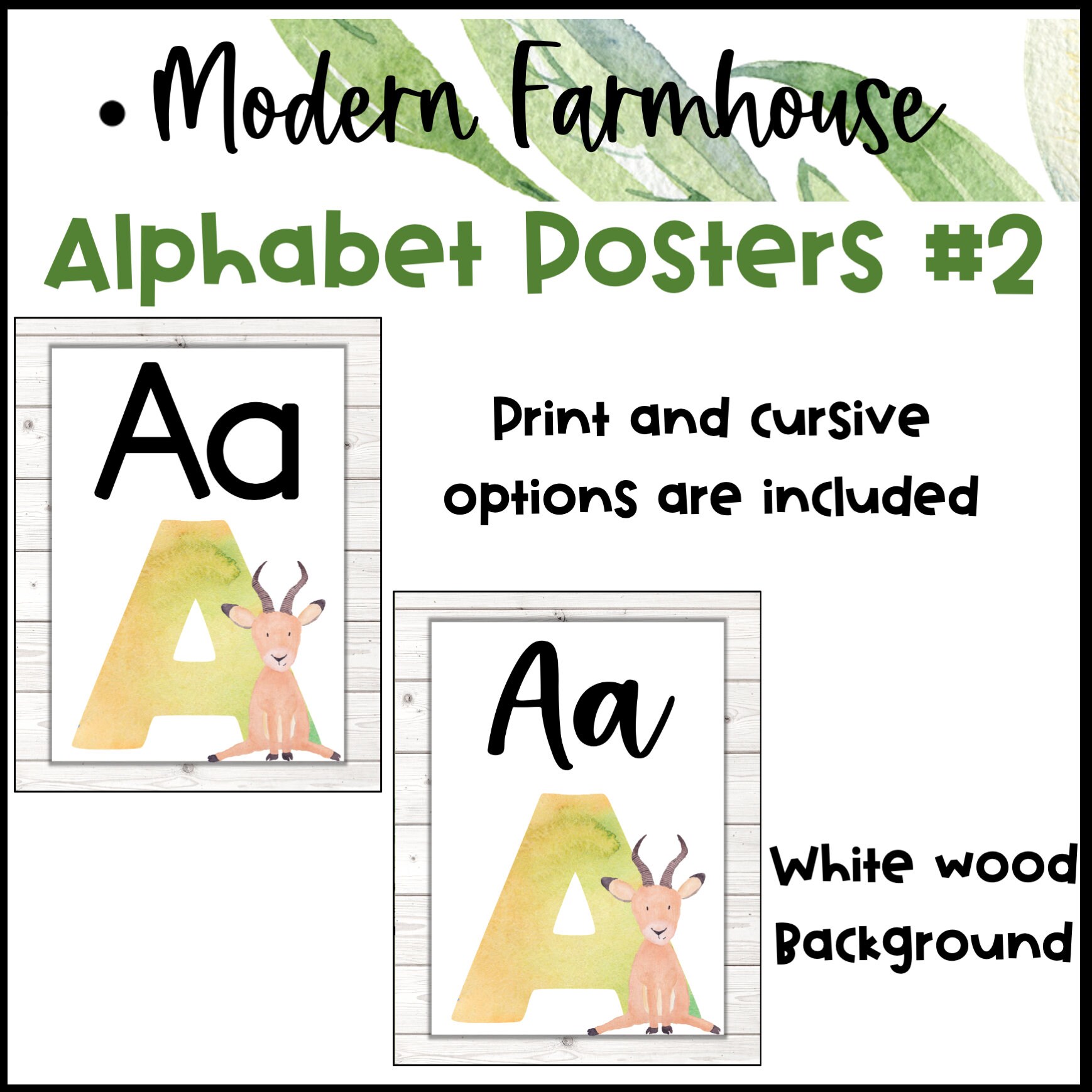 Modern Farmhouse Watercolored Alphabet Posters With White Wood ...